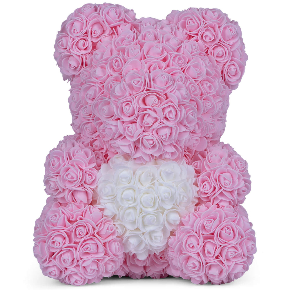 Pink Rose Bear With White Heart 40cm